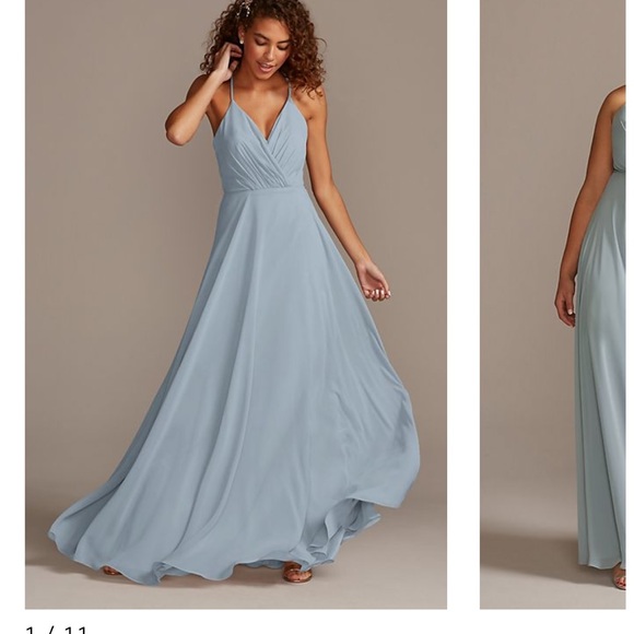 Dresses | Davids Bridal Steel Blue Spaghetti Strap | Poshmark